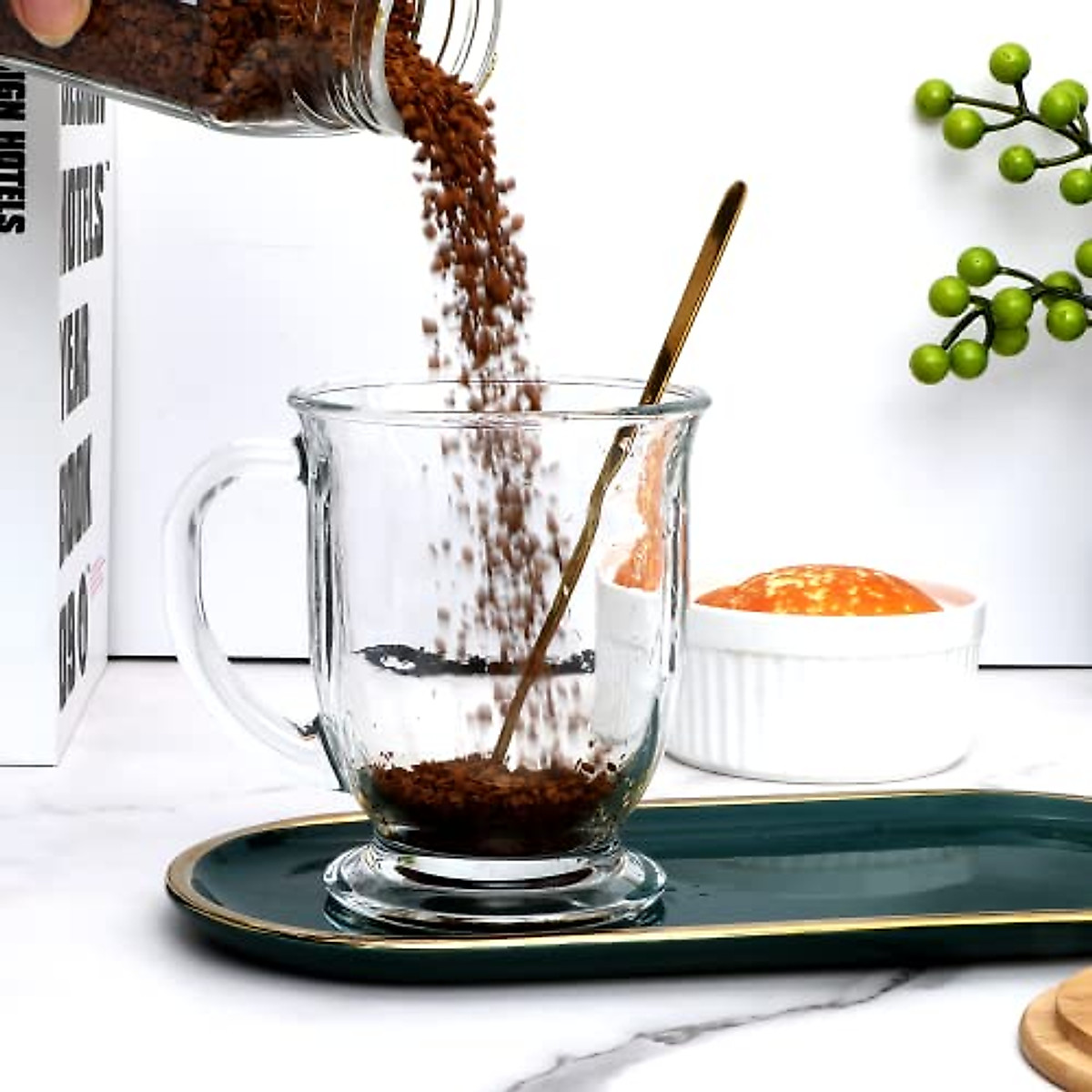 Ufrount 15 OZ Glass Mugs with Lids,Clear Glass Coffee Mugs with Handle,Classic Coffee Cups with Lids and Spoons,Latte Mugs Cappuccino Tea Mugs for Breakfast,Cereal, Milk,6 Pack