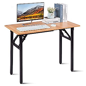 Folding Table Computer Desk, No Assembly Required, Sturdy and Heavy Duty Writing Desk for Small Spaces, Brown
