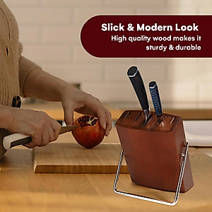 Vdomus Rubber Wood Knife Block - 9x7x3-Inch Universal Knife Holder for Kitchen Counter - Knife Stand Holder with Non-Slip Pad - Knives Storage Block with Large Capacity up to 12 Knives - Brown