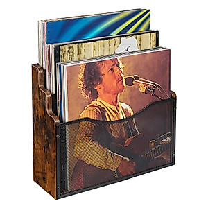 3-Tier Ladder File Organizer, Desk File Organizer with Retro MDF+ Black Metal Frame, Wall Paper Letter Tray Organizer, Wall File Storage Rack, Mesh Desktop Organizers and Accessories for Home Office