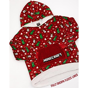 Minecraft Christmas Xmas Vuddie Oversized Blanket Hoodie Kids Boys Girls Red Fleece