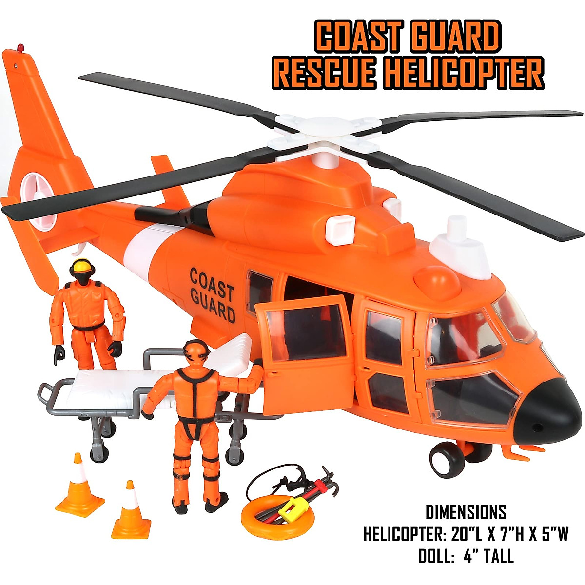 Click N' Play Toy Helicopter Set, Coast Guard Rescue Helicopter for Kids, 13-Piece Play Set Including Coast Guard Action Figures & Accessories, Orange