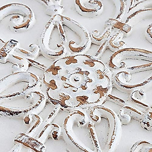 Kate and Laurel Hillrose Round Wooden Tray, 18 inch Diameter, Rustic Brown and White, Decorative Tray for Serving, Display, and Storage