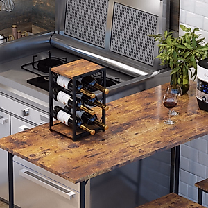 IBUYKE Rustic Wood 6 Bottles Wine Rack for Countertop,3 Tier Free Standing Wine Rack,Wine Bottle Holder Stand Organizer for Home Decor Bar,Cabinet, Pantry,Countertop TMJ901H