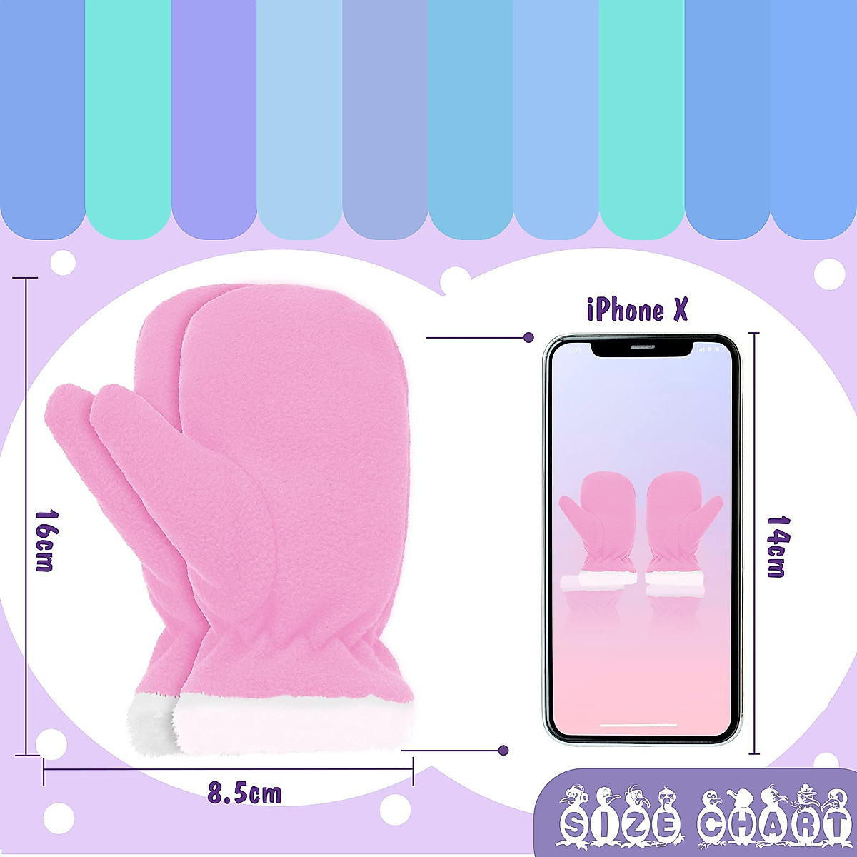 SATINIOR 6 Pairs Polar Toddler Fleece Ski Mittens Gloves Winter Gloves kids Fleece Mittens for boys and girls (Black, Royal Blue, Navy Blue, Rose Red, Wine Red, Pink), Medium