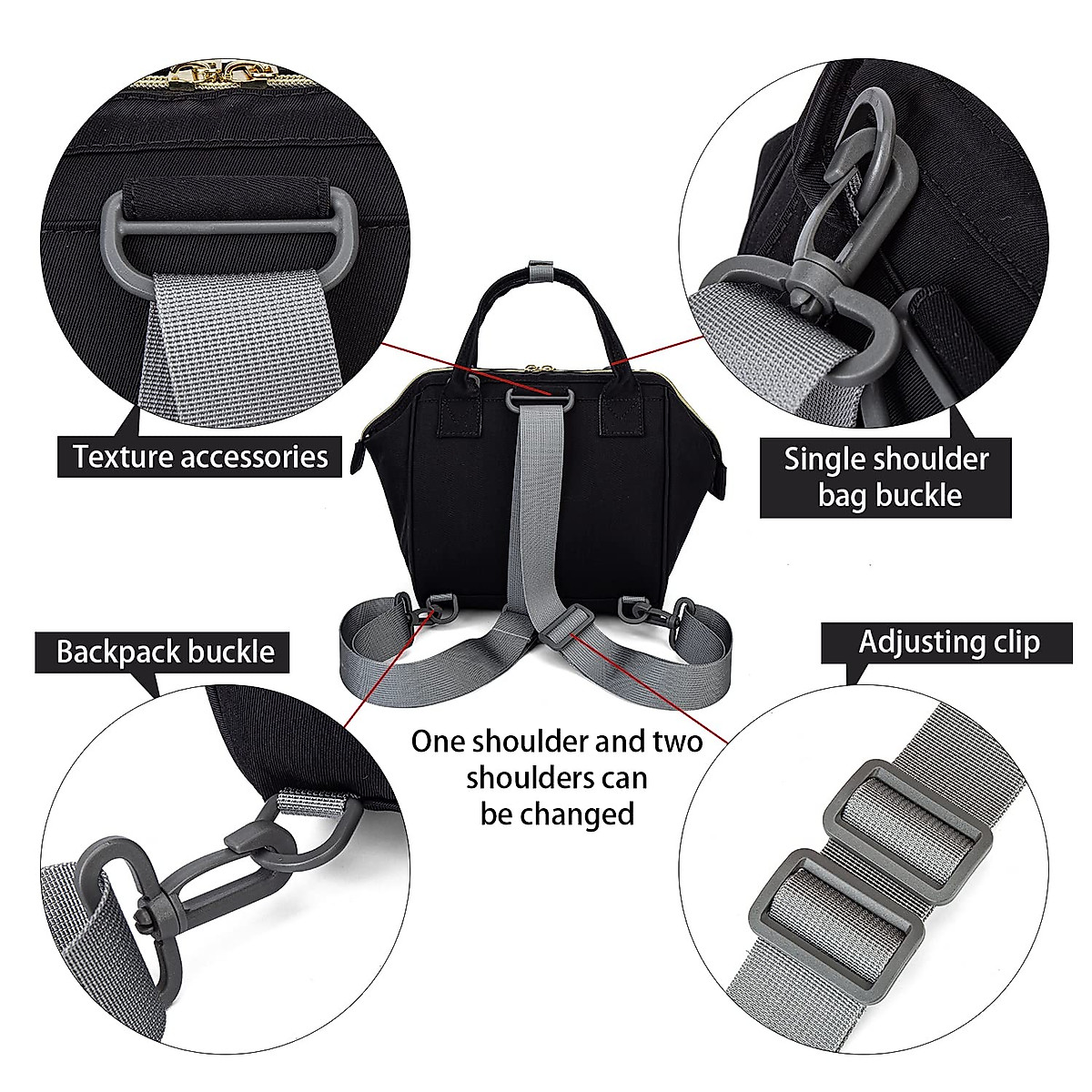 Lmbabter Baby Diaper Bag Nappy Backpack Waterproof Multi-Function Convertible Mini Smart Diaper Bag Backpack for Outdoor (Black)