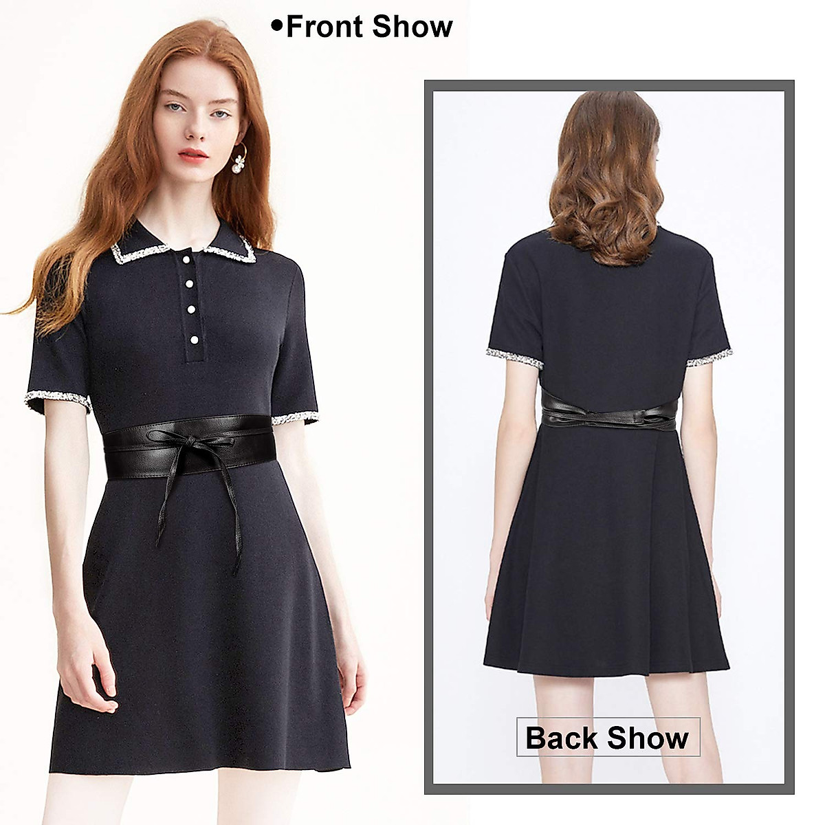 JASGOOD Women Fashion Leather Obi Belt- Plus Size Black Wide Fashion Wrap Waist Belt for Ladies,Black,Fit Waist Size 32-37 Inch