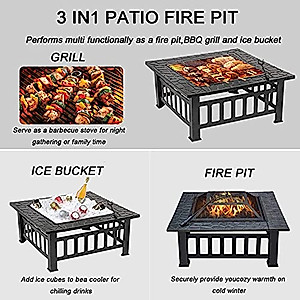 LEAYAN Garden Fire Pit Grill Bowl Grill Barbecue Rack Fire Pit Outdoor fire Pit Table, Household Heater, Wood Burning fire Pit, Patio Barbecue fire Bowl, 31 inches