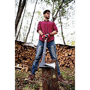 INTERTOOL 35-inch Splitting Maul, Wood Splitter Axe for Logs, 5 lb / 2270 g, Shock Absorbing Fiberglass Anti-Slip Handle with Blade Cover HT-0275