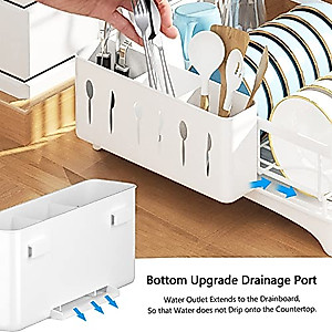 ParkNbuy Dish Drying Rack,2-Tier Detachable Dish Racks for Kitchen Counter,Large Capacity Dish Drying Rack Drainboard Set with Utensil Pots Holder and Cutting Board Holder White