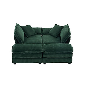 JURMALYN 84.6'' Corduroy Sectional Sofa with Chaise Lounge, Luxury Sofa Bed Lazy Sofa Loveseat Sofa with Ottoman Sleeper Sectional Sofa Daybed for Living Room Apartment, Green
