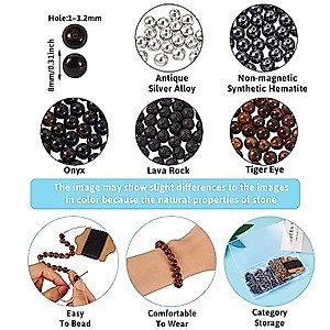 FASHEWELRY Mala Yoga Men Bracelet Making Kit - 220pcs Natural Gemstone Lava Rock Tiger Eye Beads Healing Crystal Chakra Stone Beads with Black Nylon String for Essential Oil Diffuser Jewelry Making