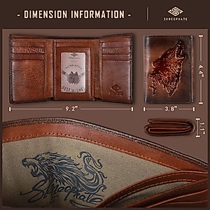skneephate Men's Trifold Wallet,Wolf Wallets For Men Leather,Rfid Blocking,Gifts For Him Husband (brown)