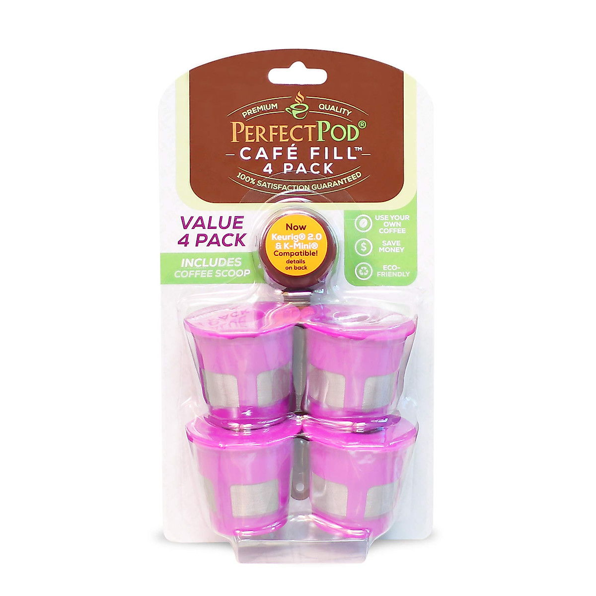 Cafe Fill 4-Pack Reusable Refillable Coffee Pod Filter Capsules Plus Coffee Scoop by Perfect Pod - Compatible with Keurig and Select Single Serve Coffee Makers, Replacement for K-Cups