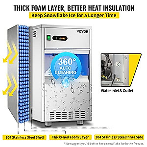 VEVOR 110V Commercial Snowflake Ice Maker 44LBS/24H, ETL Approved Food Grade Stainless Steel Flake Ice Machine Freestanding Flake Ice Maker for Seafood Restaurant, Scoop Included