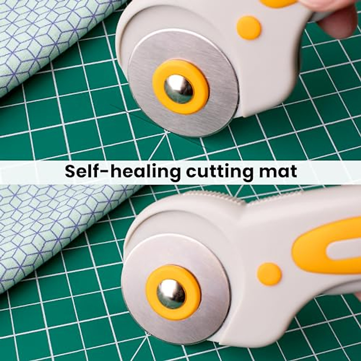 WA Portman Rotary Cutter Set & Cutting Mat for Sewing - 45mm Rotary Cutter for Fabric & 5 Blades - 9x12 Inch Fabric Cutting Mat - 6x12 Inch Acrylic Ruler for Cutting Fabric - Rotary Cutter and Mat Set