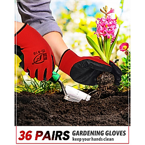 Honeydak 36 Pairs Gardening Gloves for Men Women Breathable Rubber Coated Garden Gloves(Red, Black)