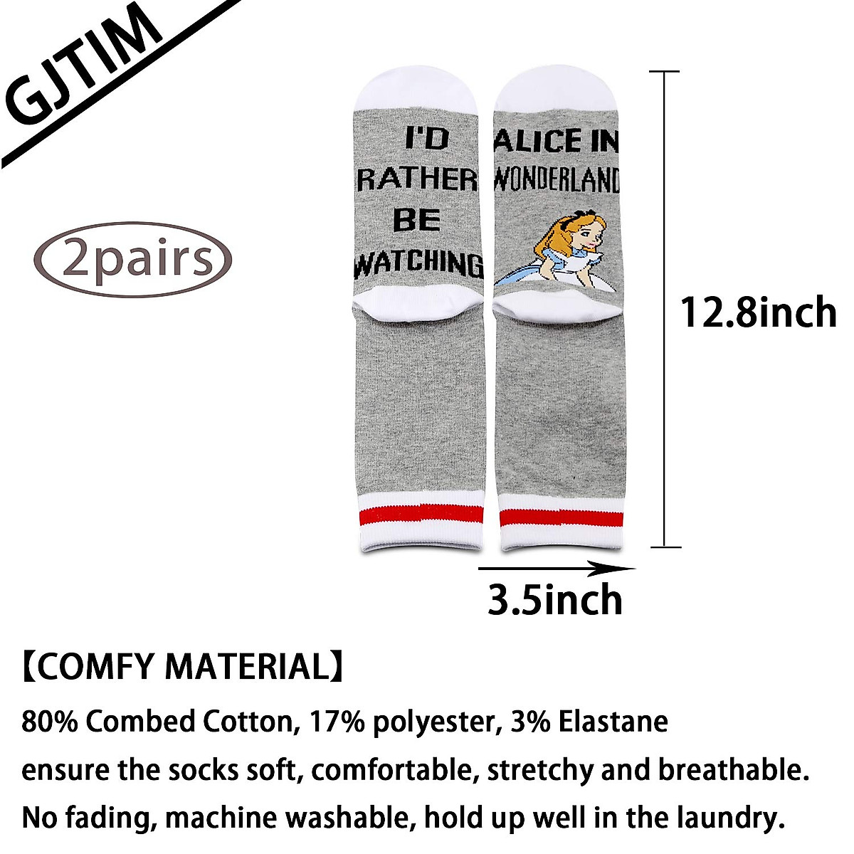 2PAIRS Novelty Alice Movies Inspired Socks For Movies Lovers Birthday Gifts