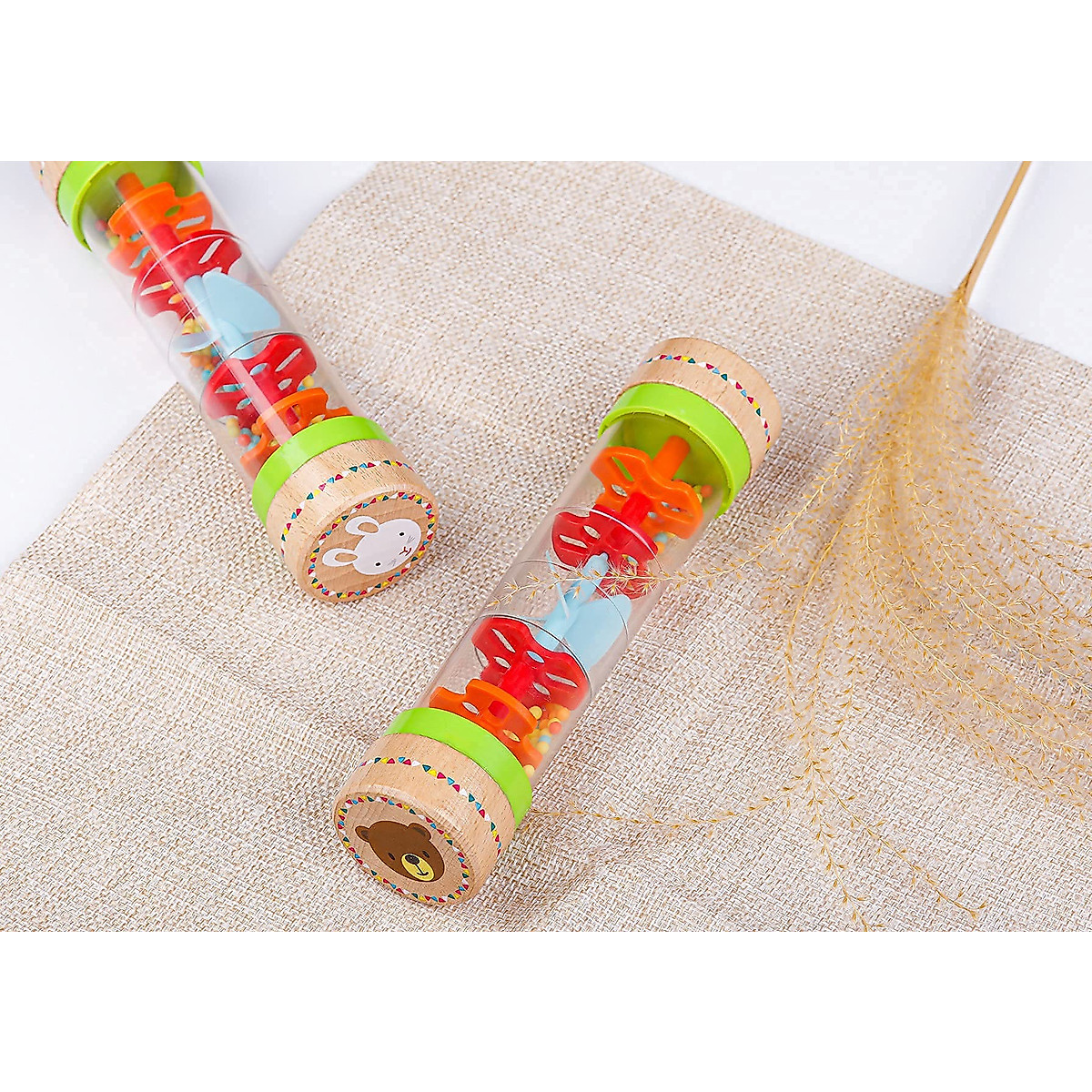 BIUWING Rainmaker Rain Sticks, Mini Wooden Musical Shake, Beaded Raindrops - Turn Over and Watch The Colorful Beads Flow Down The Tube as It Creates The Soothing Sound of Rain