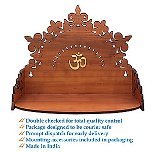 Heartily® Floral Beautiful Wooden Pooja Stand for Home/ Mandir for Home/ Temple for Home and Office/ Puja Mandir for Home and Office Wall Product (Height- 9.85, Length- 12 , Width-8.75 Inch) (Brown)