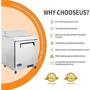 CHUMART 29" W Sandwich Salad Prep Table Refrigerator 9 Cu.Ft Commercial Refrigerators, Fan Cooling Food Prep Fridge with 8 Pans, Salad Bar with Cut Board for Buffet Restaurant, Bar, Shop, etc