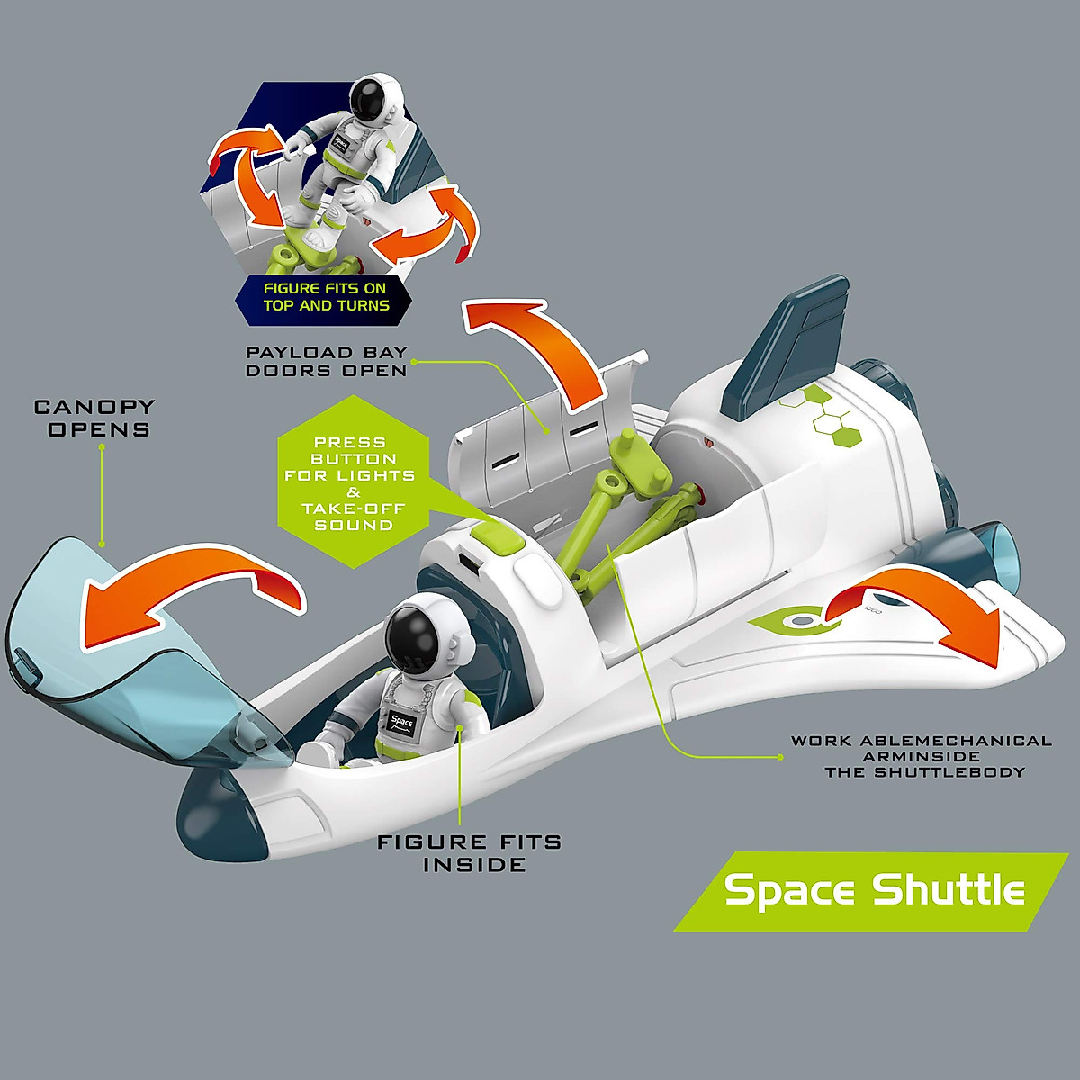 COOLDUCK Space Shuttle Spacecraft Airplane Toys for Kids with Lights & Sound & Astronaut Figure,Spaceship Toys for Any Interstellar Mission Adventure,Toy Rocket Gift for Boys 3-5-8