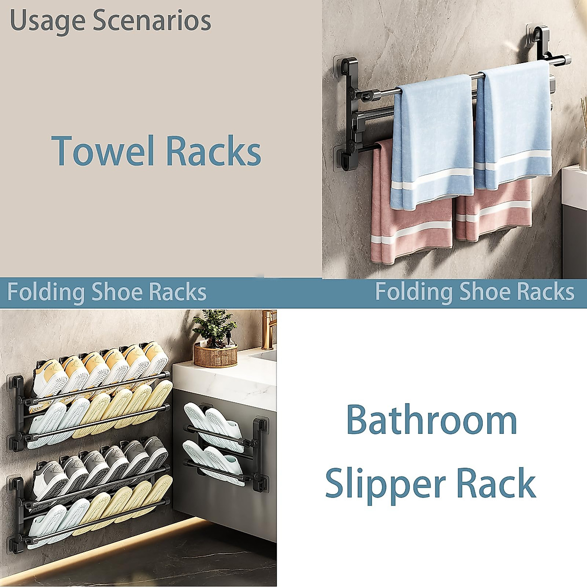 Zauctpy rv Shoe Storage,Wall-Mounted Shoe Rack, 2 Tier Hanging Shoe Organizer, Metal Shoe Storage Shelf for 4 Pairs of Shoes, Space-Saving &Easy to Assemble, Entryway, Black