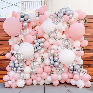 Pink and Silver Balloons, Pastel Pink White Balloons Metallic Silver Balloons White Pink Party Balloons Macaron Pink Silver Confetti Balloons for Girls Kids Birthday Wedding Baby Shower Graduation