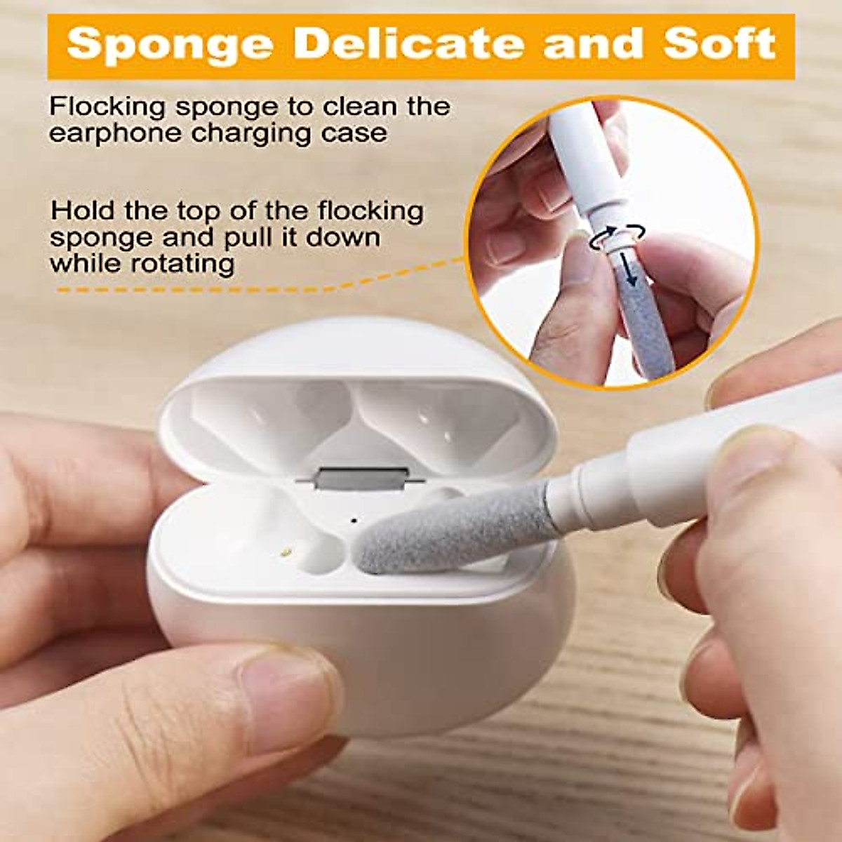 Earbud Cleaning Kit, Cleaner Kit for Airpods Multi-Function Airpods Cleaning Pen with Soft Brush Flocking Sponge Cleaning Tools for Bluetooth Earbud Case Headphones Camera Phone White