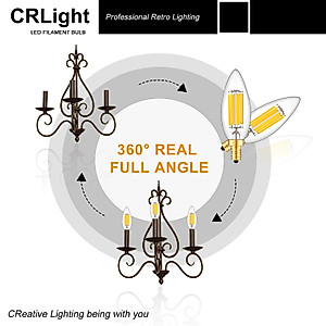CRLight Dimmable LED Candelabra Bulb 70W Equivalent 700LM, 6 LED Filaments Real 6W LED Chandelier Light Bulbs, 3000K Soft White, E12 Base, B10 Candle Clear Glass Decorative Bulb, Pack of 4