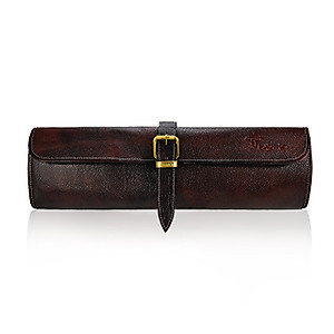 Boldric One Buckle Water Buffalo Leather Chef Knife Bag - Professional Grade Roll Travel Knife Case – 8 Tool Holder Slots For Knives Pens Pencils Spoons (Dark Brown)