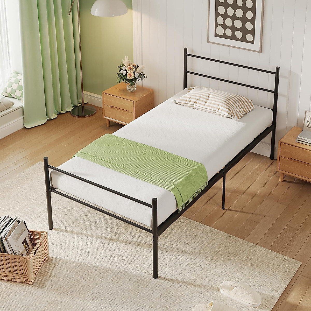 topfresh 14 Inch Twin Size Bed Frame with Headboard Heavy Duty Metal Platform Bed Frame Mattress Foundation Underbed Storage No Box Spring Needed Noise Free Foldable Bed Frame Black Sturdy Steel