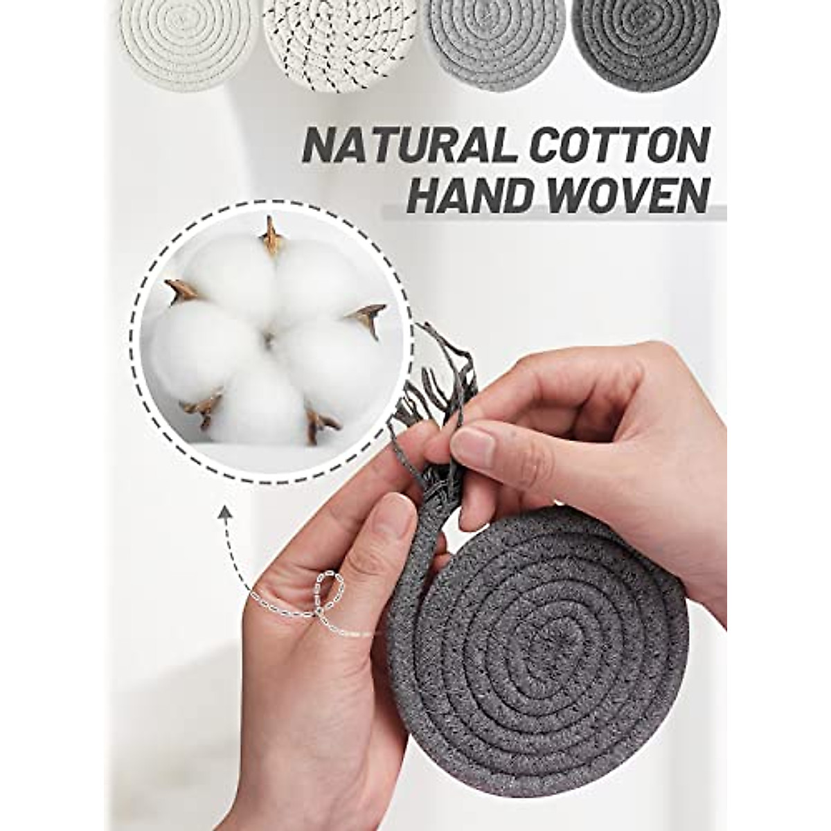 8 Pcs Absorbent Drink Coasters, 4 Styles Handmade BOHO Woven Coasters for Coffee Table, Heat-resistant Modern Cotton Coasters for Kinds of Cups Housewarming (4.3in)