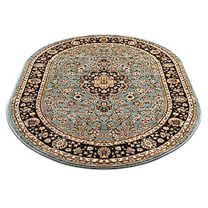 Noble Medallion Light Blue Persian Floral Oriental Formal Traditional Area Rug (6'7" x 9'6" Oval) Easy to Clean Stain Fade Resistant Shed Free Modern Contemporary Soft Living Dining Room Rug