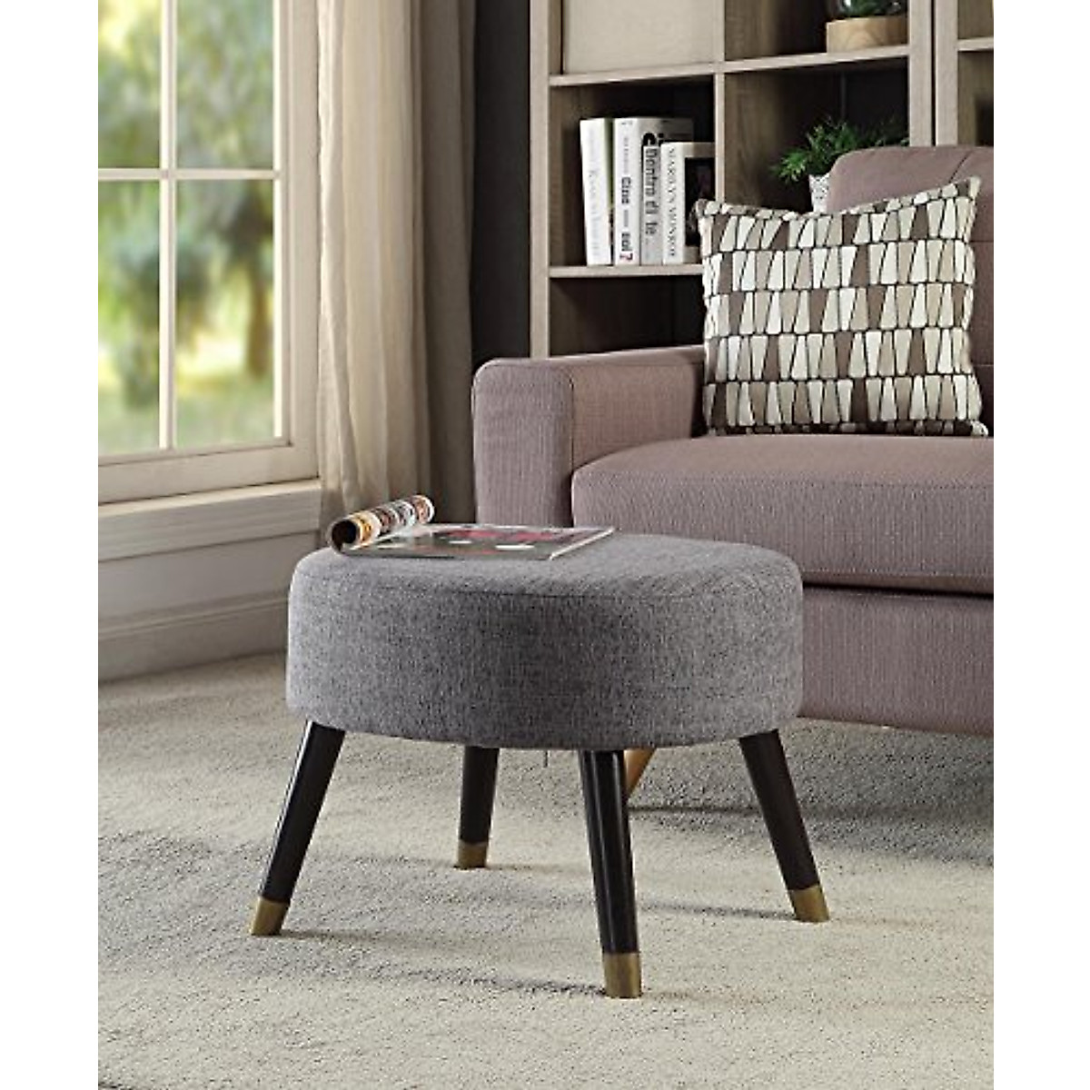 Convenience Concepts Designs4Comfort Mid Century Oval Ottoman Stool, Light Charcoal Gray Linen
