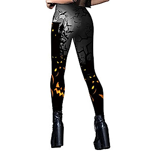 GLUDEAR Women's Halloween Pumpkin Head Print Ankle Length Seasonal Holiday Leggings Tights Workout,Bat Museum,M
