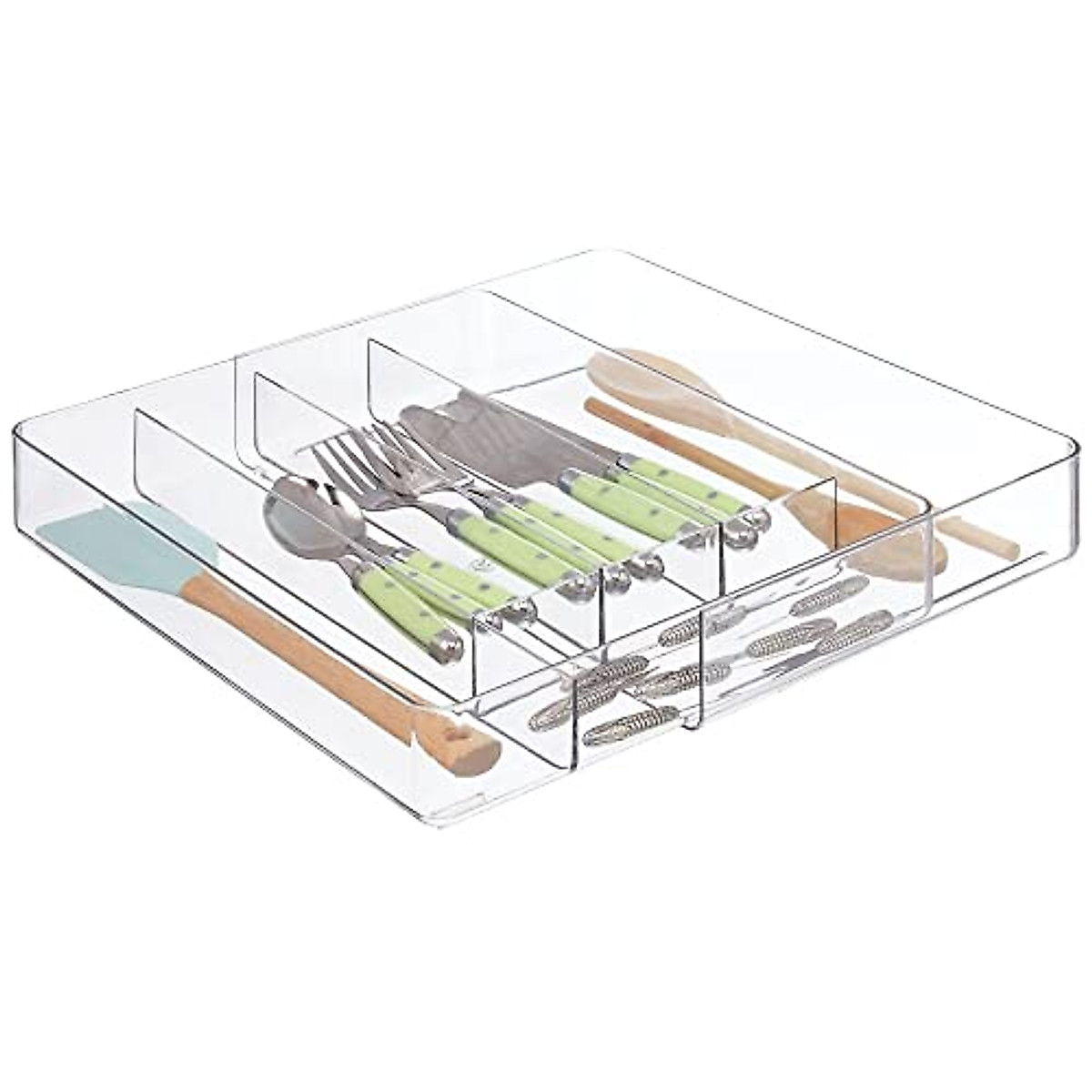 mDesign Adjustable, Expandable Plastic Kitchen Cabinet Drawer Storage Organizer Tray - for Storing Organizing Cutlery, Spoons, Cooking Utensils, Gadgets - Clear