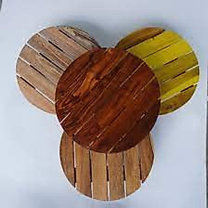 HOUSEBOOK 2 Packs Premium Wooden Rolling Flower Pot Holder Plant Stand with Wheel, Wooden Plant Pot Caddy 30cm Round Garden Plant Pot Trolley 360 Deg Movable, 30cm, Brown