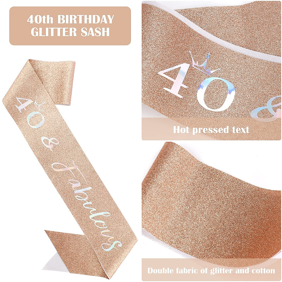 40th Birthday Sash & Rhinestone Crown Kit- Happy 40th Birthday Gifts Women 40th birthday decorations women (AB rose gold)