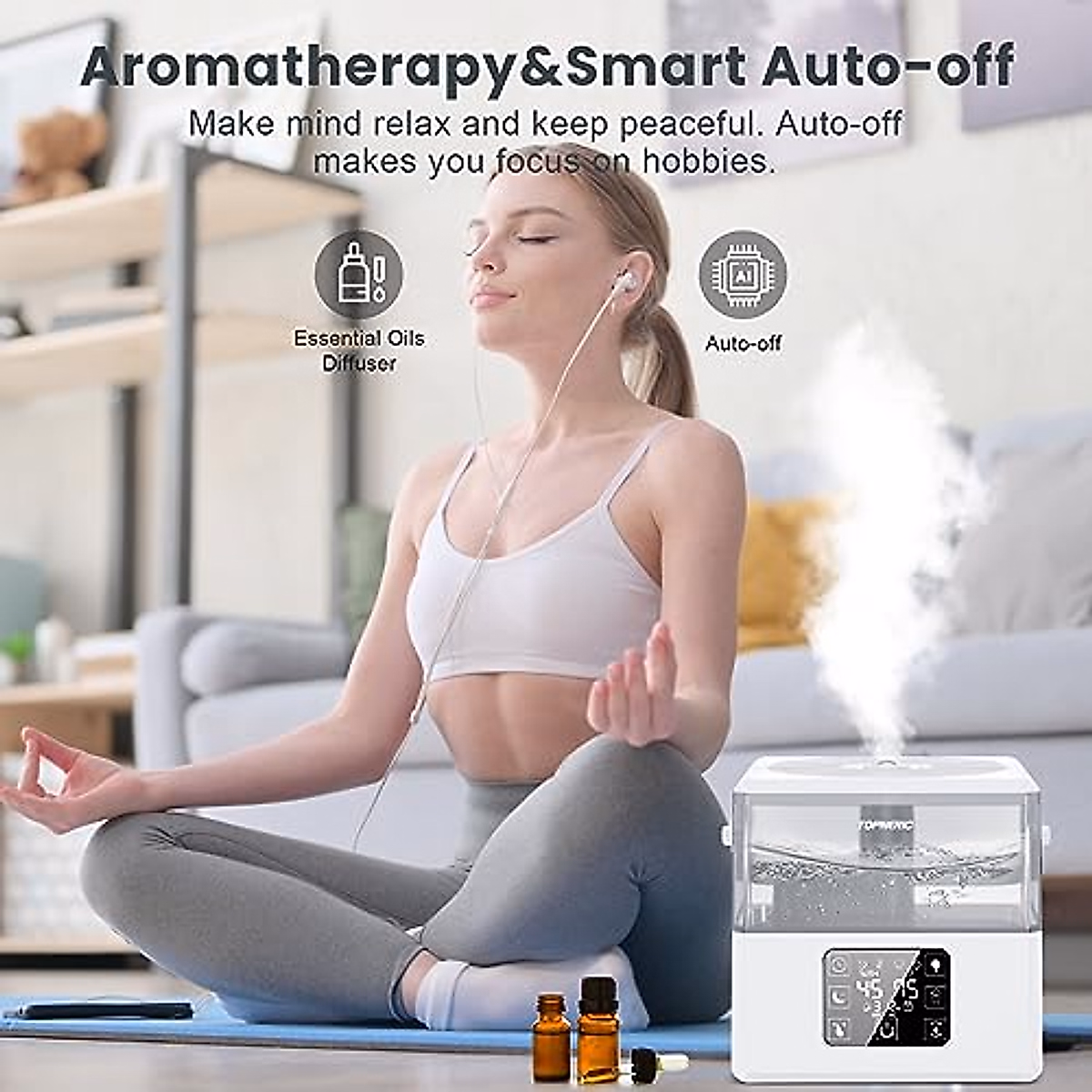 TOPNERIC Humidifiers for Bedroom, 6L Top Fill Humidifier Large Room Cool & Warm Mist Humidifiers for Home Baby Nursery Indoor Plants, Quiet Air Humidifier with Timer, Smart Mode, 360° Nozzle, Light