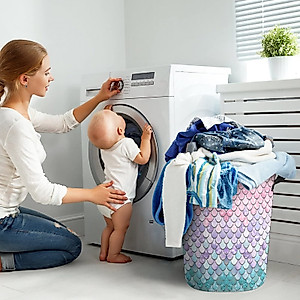 Lurhonp Collapsible Laundry Basket Mermaid Large Waterproof Laundry Bag Dirty Clothes Storage Basket Toys Organizer with Handles for Kids Room,Mermaid 02