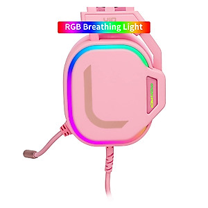 Moddi PC Gaming Headphones, 7.1 Stereo Surround Sound Headset with Noise Cancelling Microphone, USB Plug for Desktop, Computers Pink