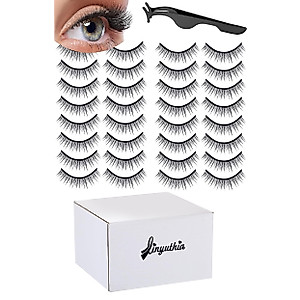 16 Pairs Reusable Self Adhesive Eyelashes Waterproof Stable False Lashes Self Stick Easy to Apply False Eyelashes with Tweezers for Women Girls Gift Non Slip Natural No Eyeliner Look, Black (black)