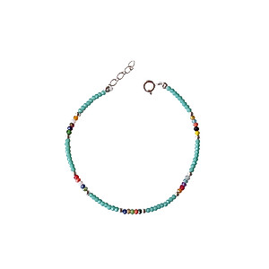 Handmade 925 Sterling Silver, Glass Beads Bracelet for women, Length 6.3"-7.5" / 16-19CM, Adjustable Dainty Turquoise and Multi Color Beaded Bracelet, Boho Jewelry, By MiYa Jewelry Creations