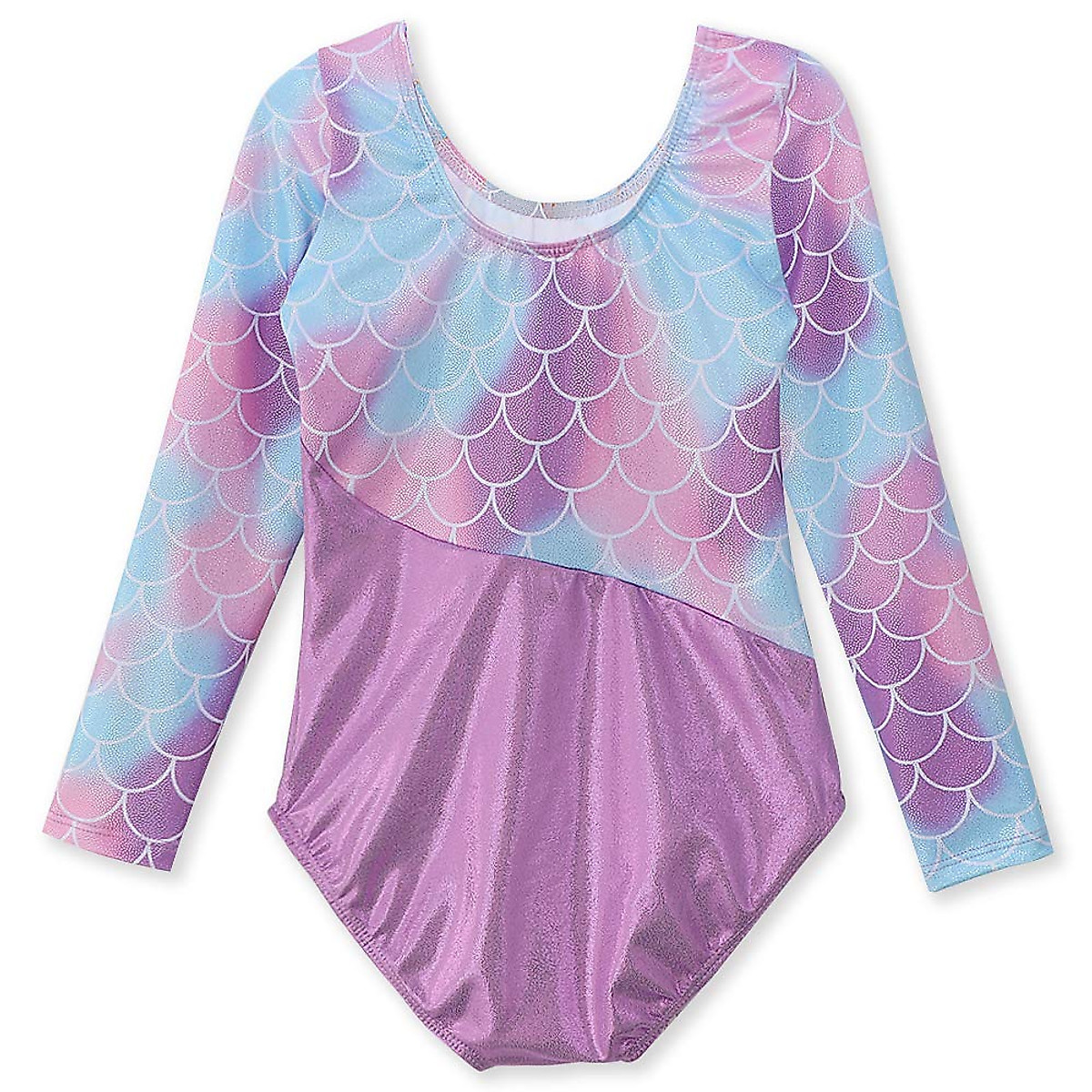DAXIANG Leotard for Girls Gymnastics Toddler Dance Leotard Long Sleeves Kids Ballet Leotard Purple Mermaid 7-8Y
