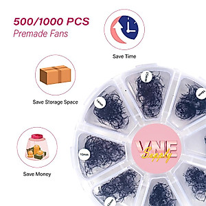 VNE Eyelashes 500 Fans Tray Volume Lash Extensions Mixed length | Premade Fans Eyelash Extensions | Mega Lash Extension | Promades Eyelash Fans | 3D, CC Curl, 9-16mm,