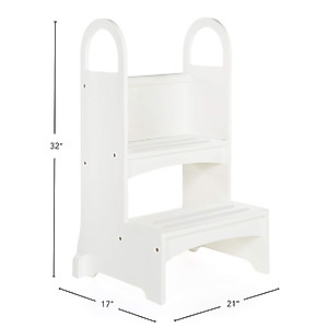 Guidecraft High-Rise Step-Up - White: Two Step Stool with Handles and Safety Non-Slip Treads and Anti-Tip Feet for Kids and Adults- Quality Learning Furniture