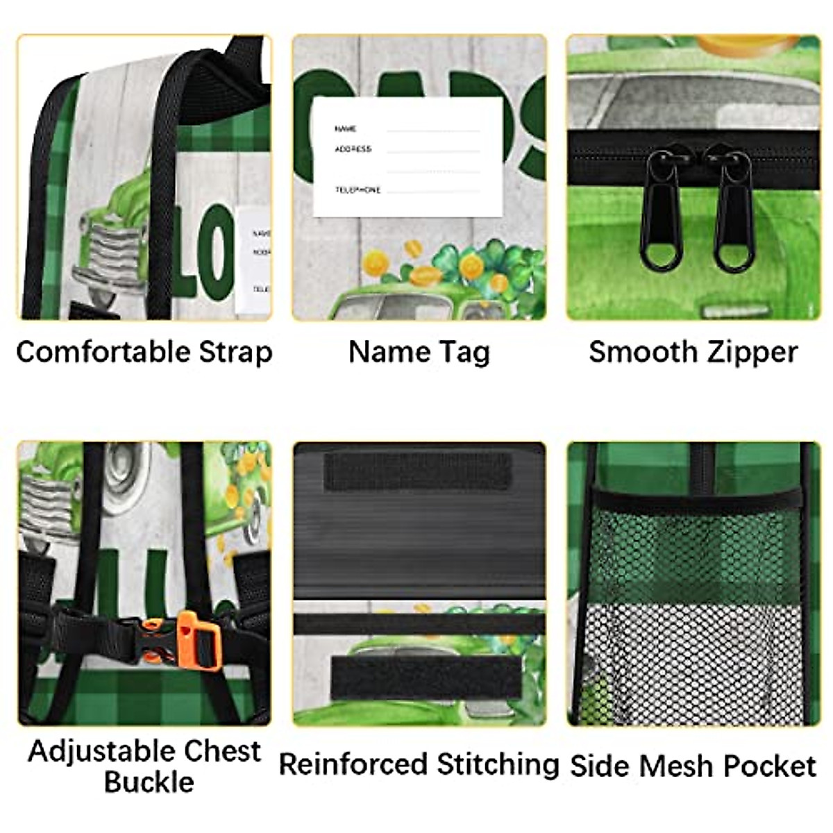 YPPAHHHH Toddler Backpack St Patricks Quote Loads Of Luck Kids Backpacks for Boys Girls Preschool Bags with Chest Strap and Names Tag, Lightweight Nursery Rucksack