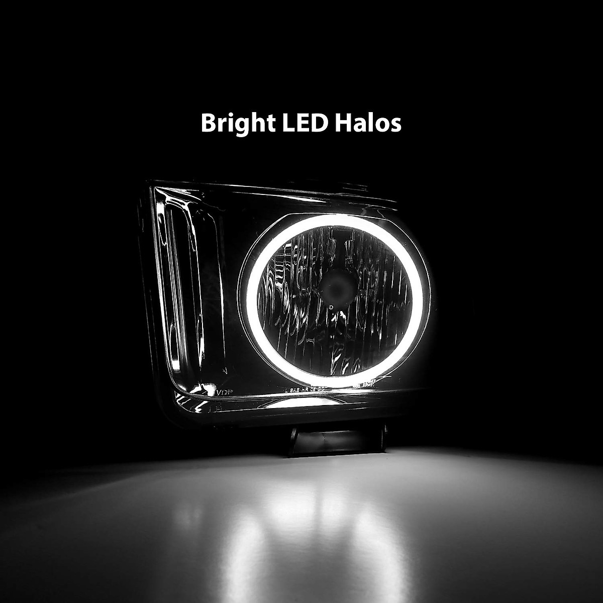 AmeriLite Smoke for 2005-2009 Ford Mustang Xtreme LED Halos Smoke Halogen Headlights Assembly Pair - Passenger and Driver Side