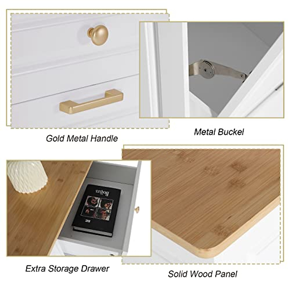 UEV Double Kitchen Trash Cabinets,Two Tilt Out Trash Cabinets with Solid Hideaway Drawers,Free Standing Wooden Kitchen Trash Can Recycling Cabinet Trash Can Holder (White)